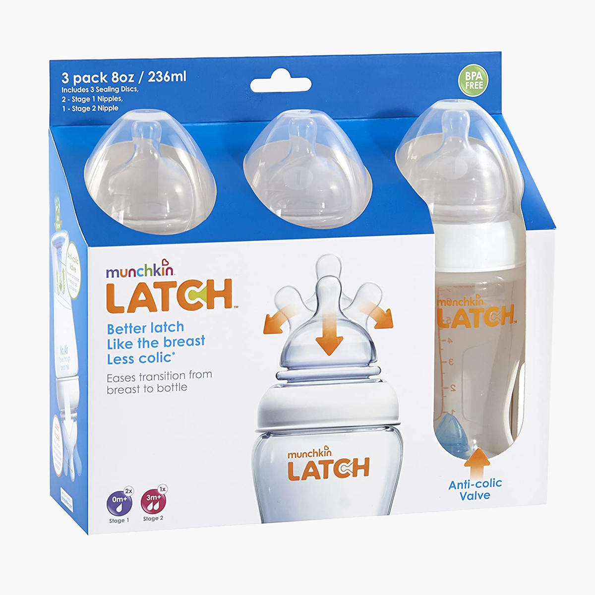 Buy Munchkin Latch 3-Piece Bottle with Natural Movement Teat Set - 236 ...