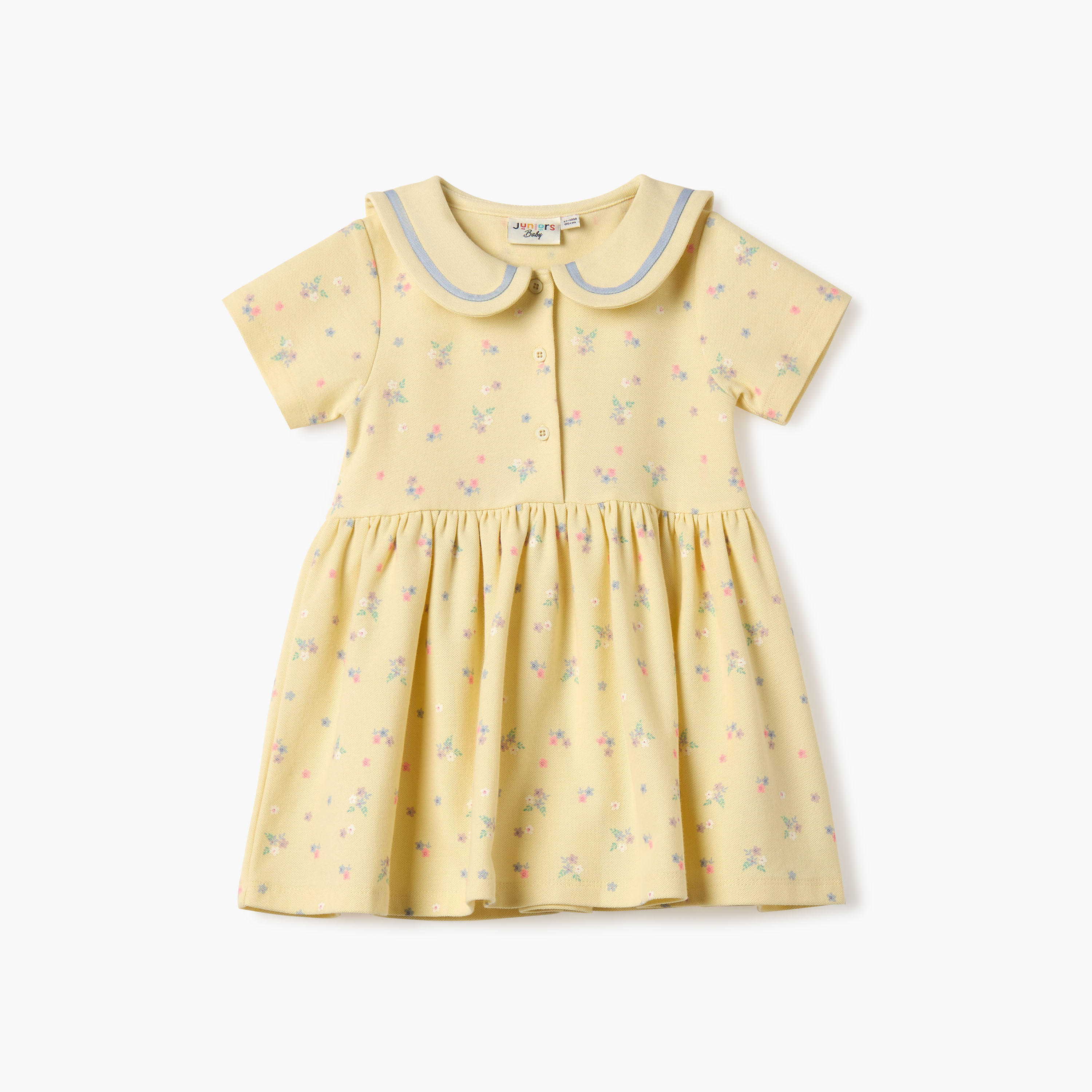 Buy Juniors Floral Print Dress with Peter Pan Collar and Short Sleeves ...