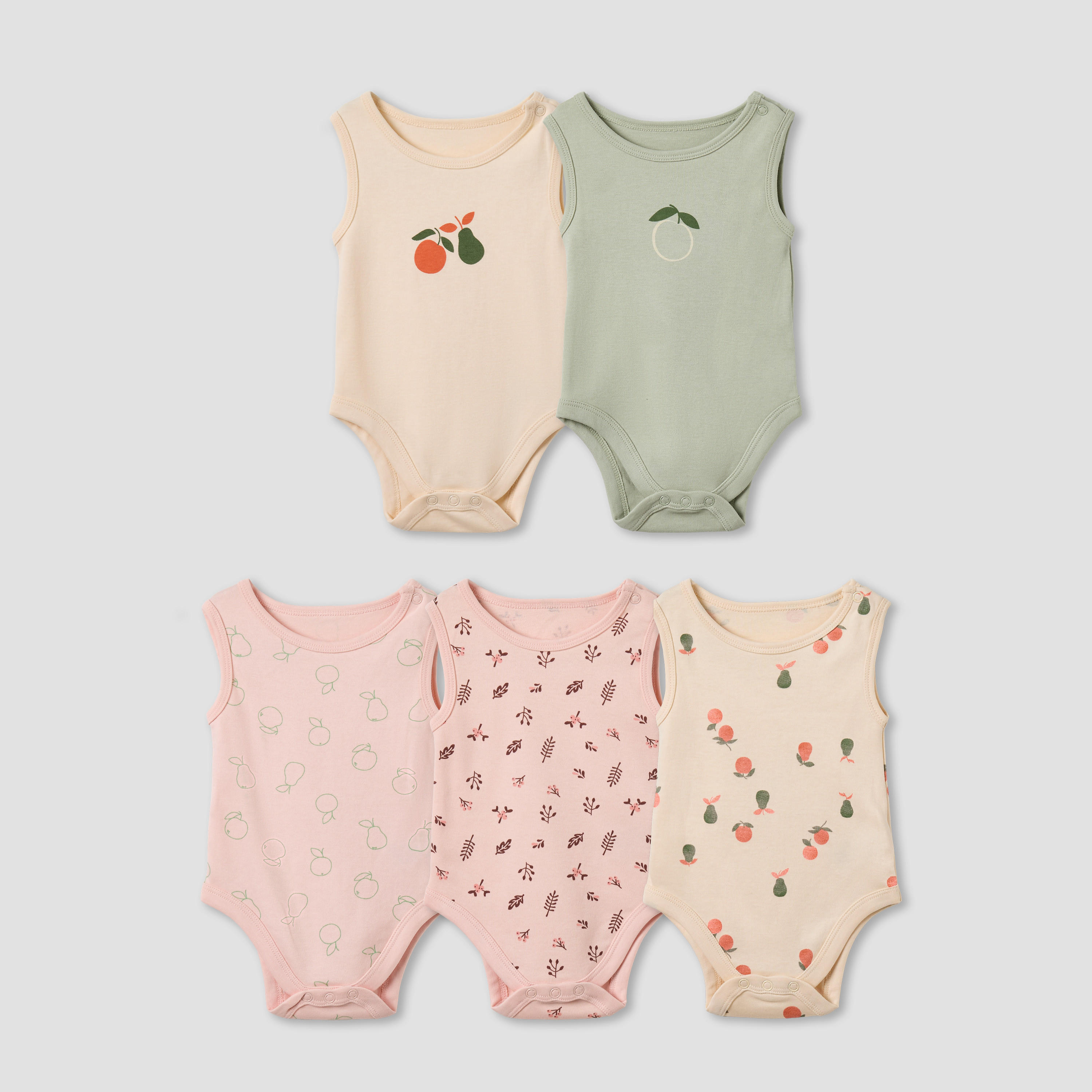 Buy Pack of 5 Juniors Cotton Round Neck Sleeveless Bodysuit with Fruit ...